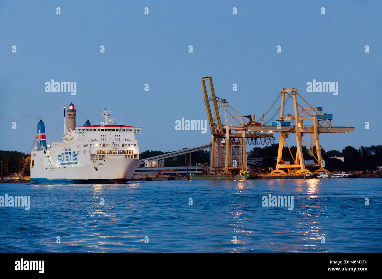 Ferryboat on Swina river in town of Swinoujscie, Uznam island ...