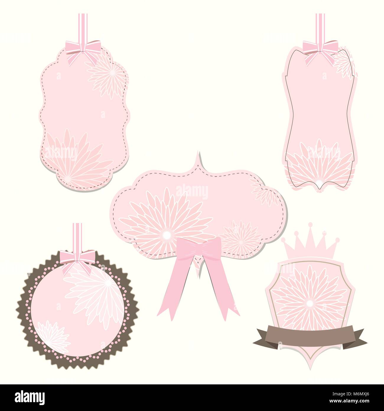 Set of badges label and ribbon, Greeting card, vector floral tag ...
