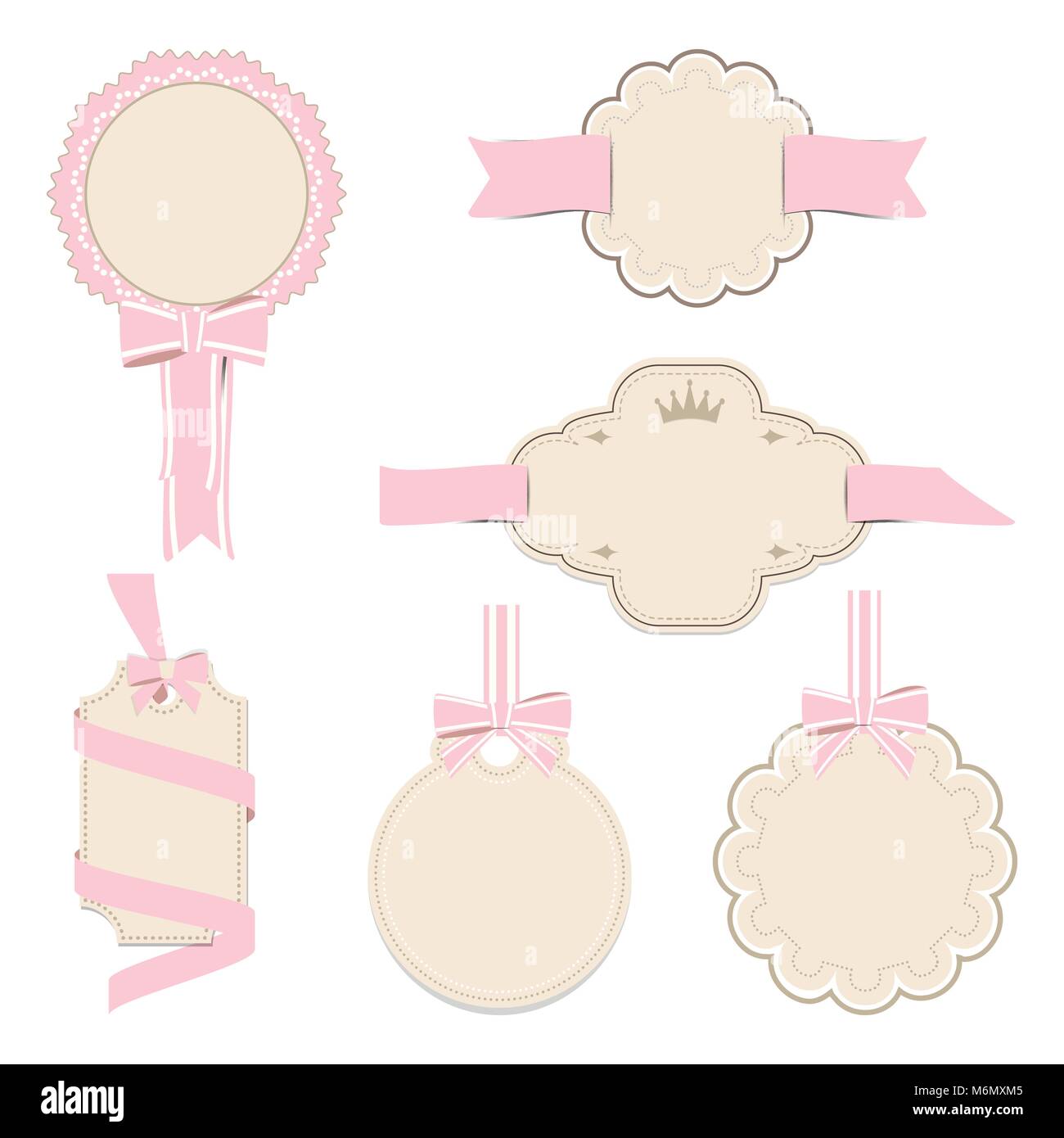 Set of pink badges label and ribbon, Greeting card, vector tag ...