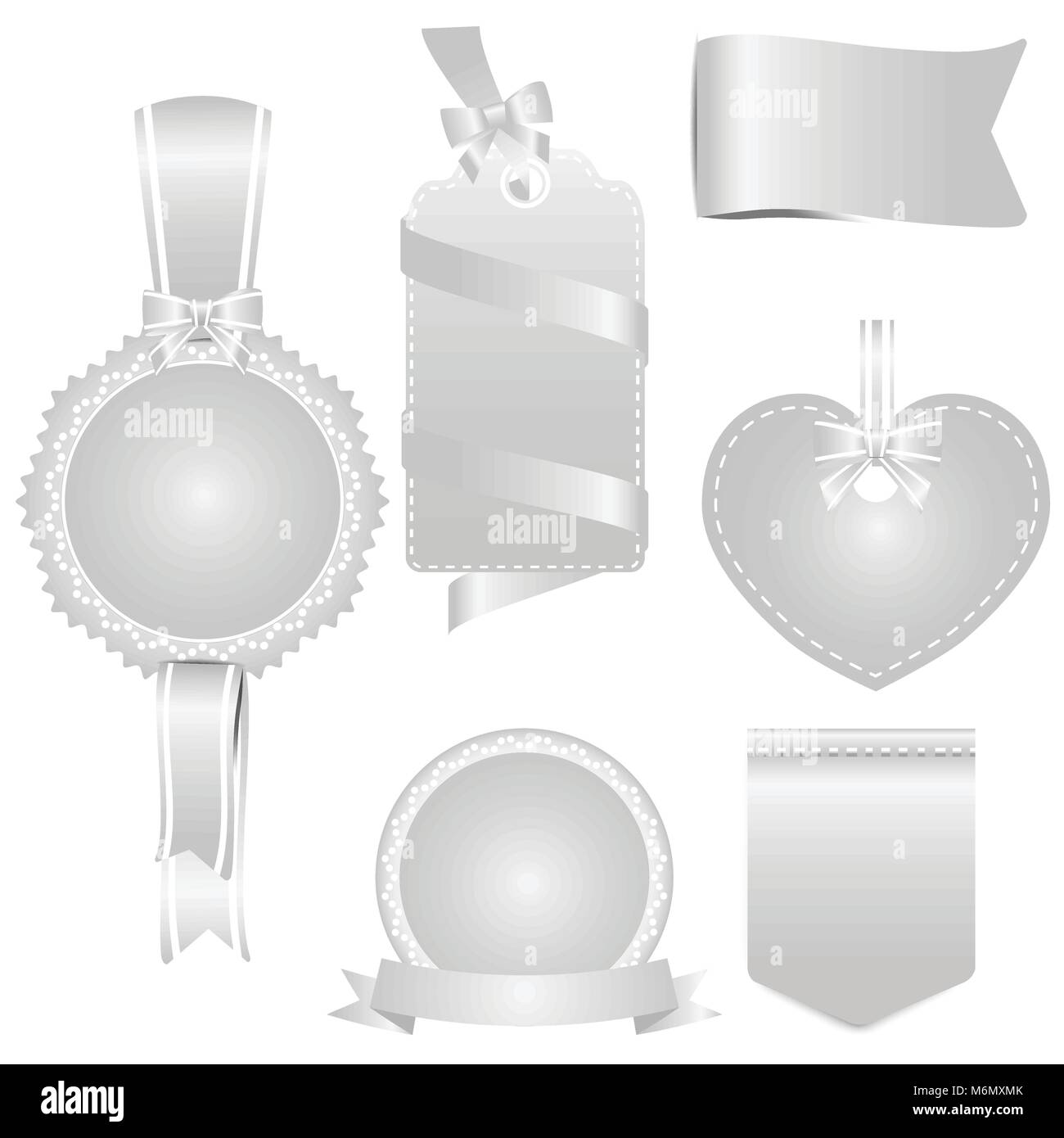 Set of silver badges label and ribbon, Greeting card, vector tag ...