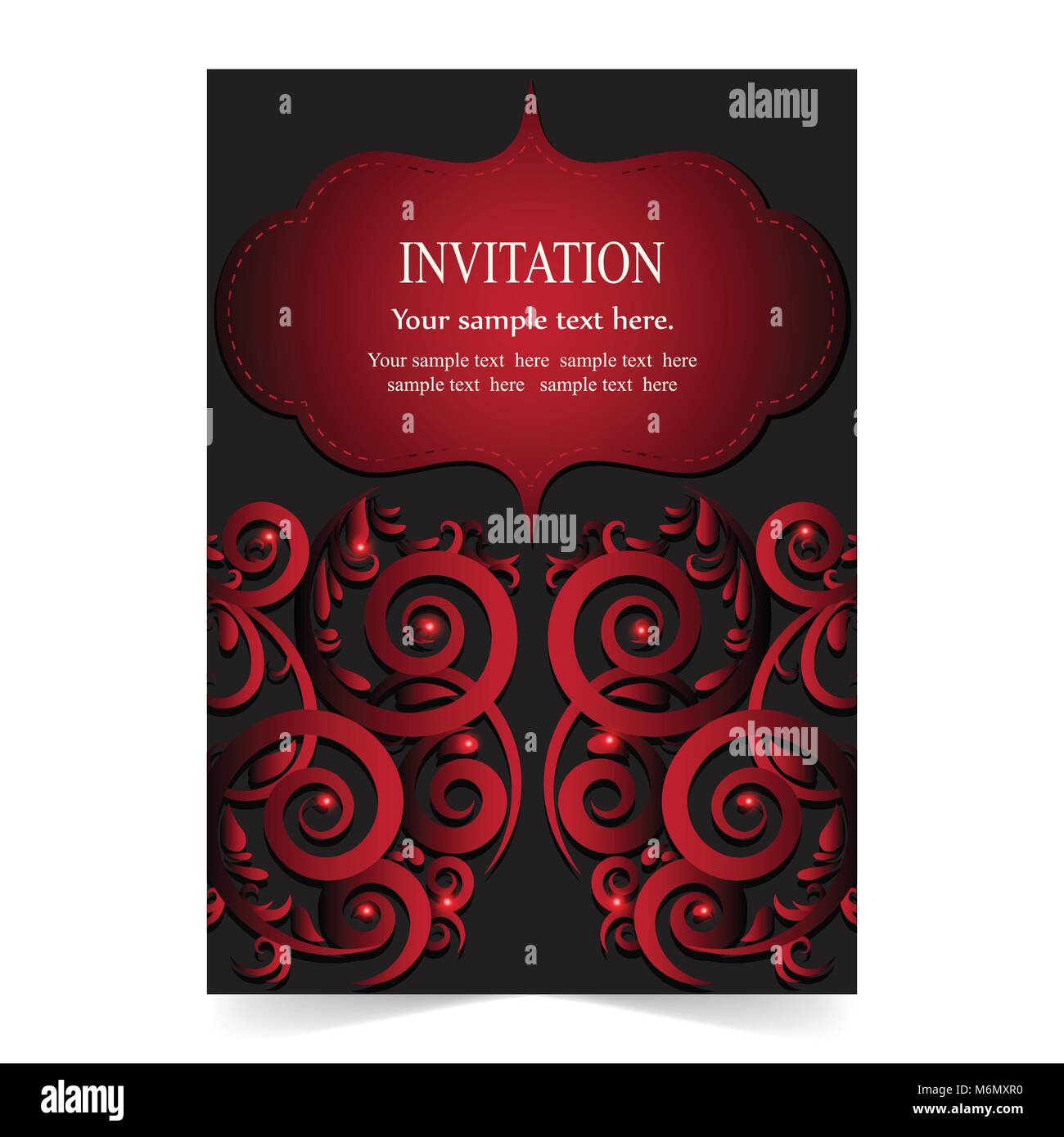 Invitation card, greeting card, wedding card with ornamental on red ...