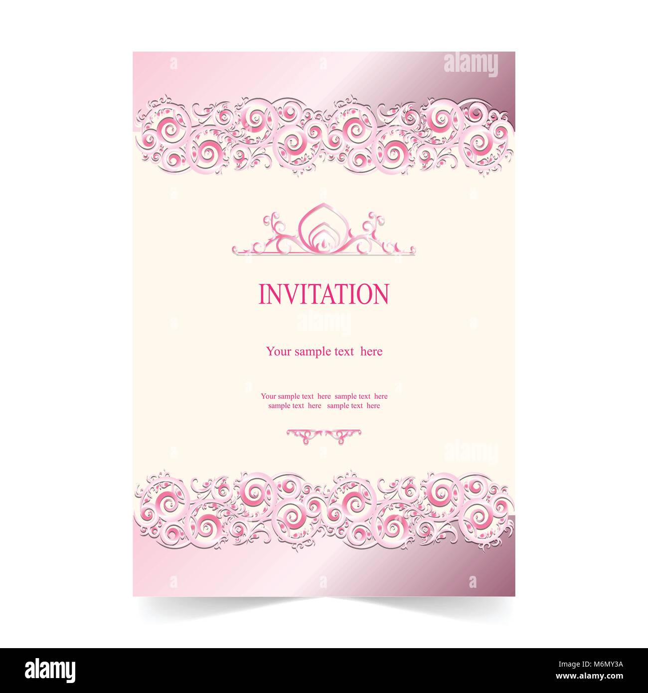 Invitation card, wedding card with ornamental pink background Stock ...
