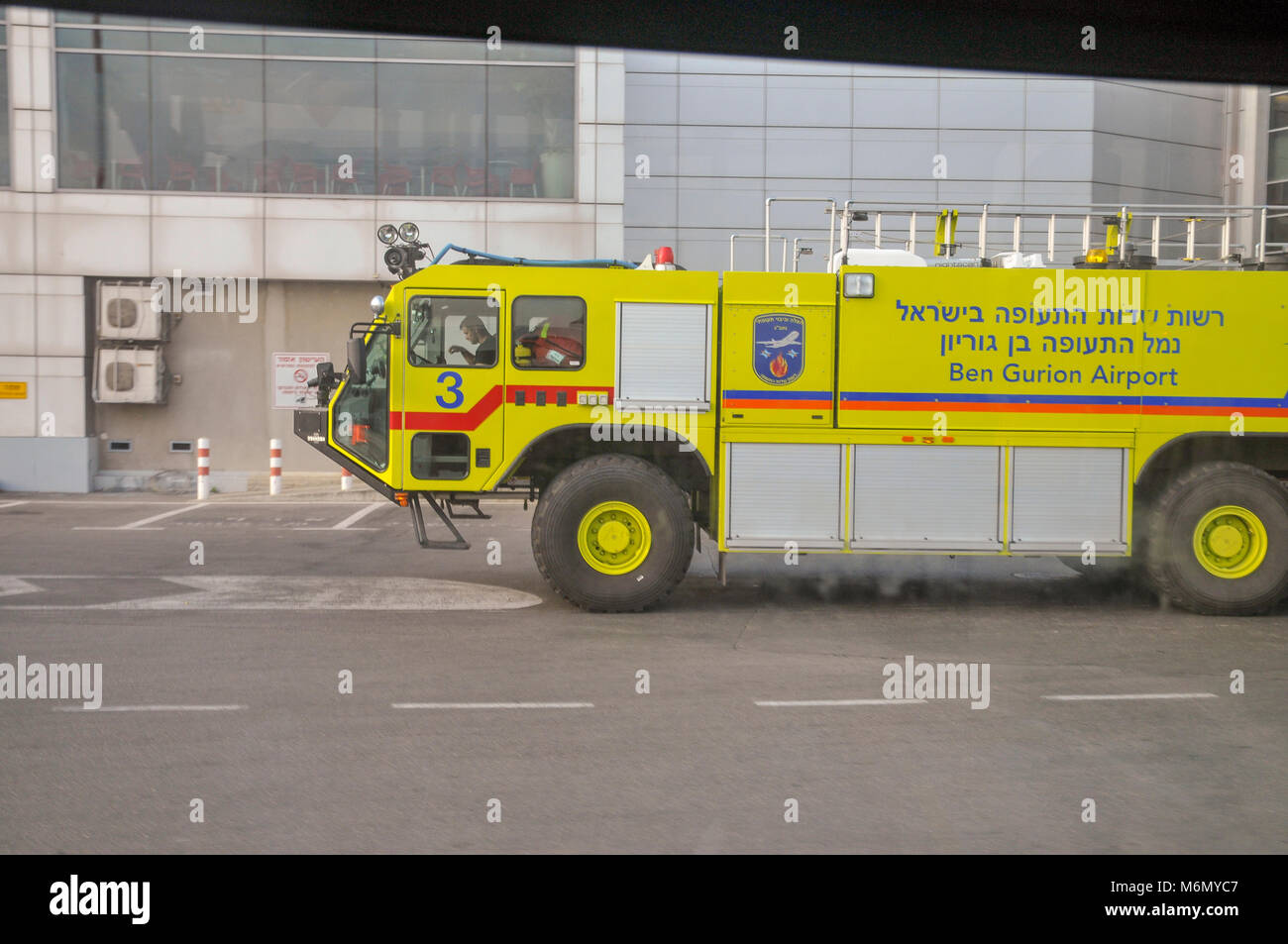Israel, Ben-Gurion international Airport A fire truck on the ready near ...