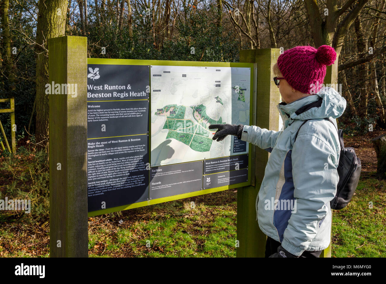 A rambler studies the map of West Runton and Beeston Regis Heath on the ...