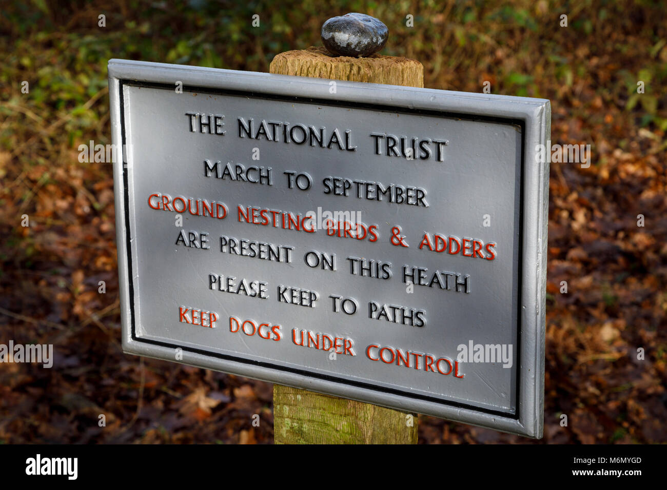 National Trust sign warning of wildlife on the heath at West Runton and ...