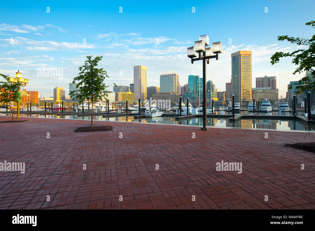 Downtown city skyline, Inner Harbor and marina, Baltimore, Maryland ...