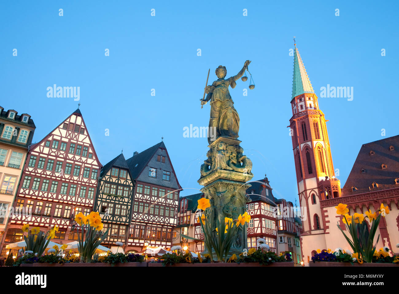 Scales of Justice at Romerberg square, the old town center, and the ...