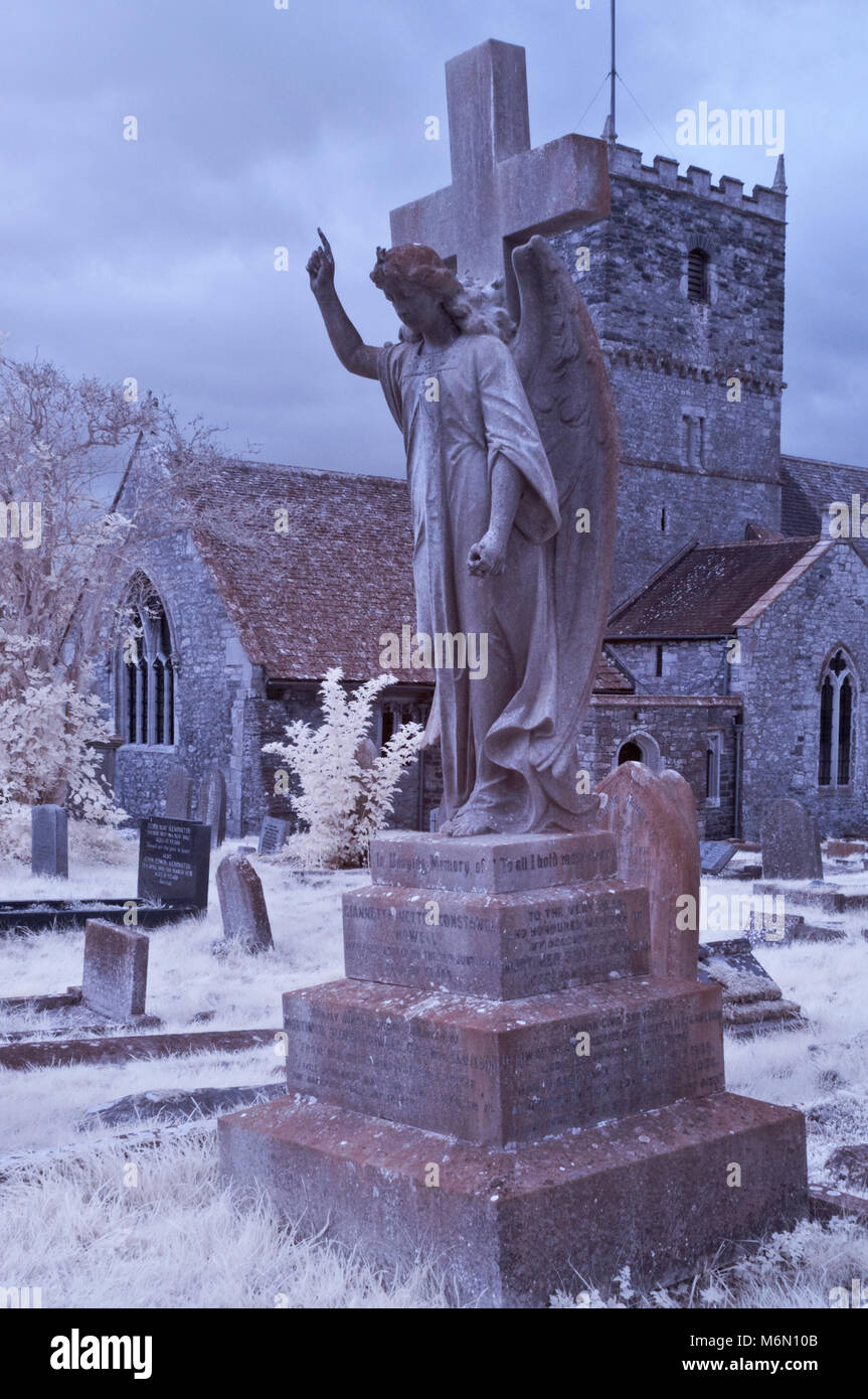 infrared picture of graves and headstones in the churchyard cemetery of ...