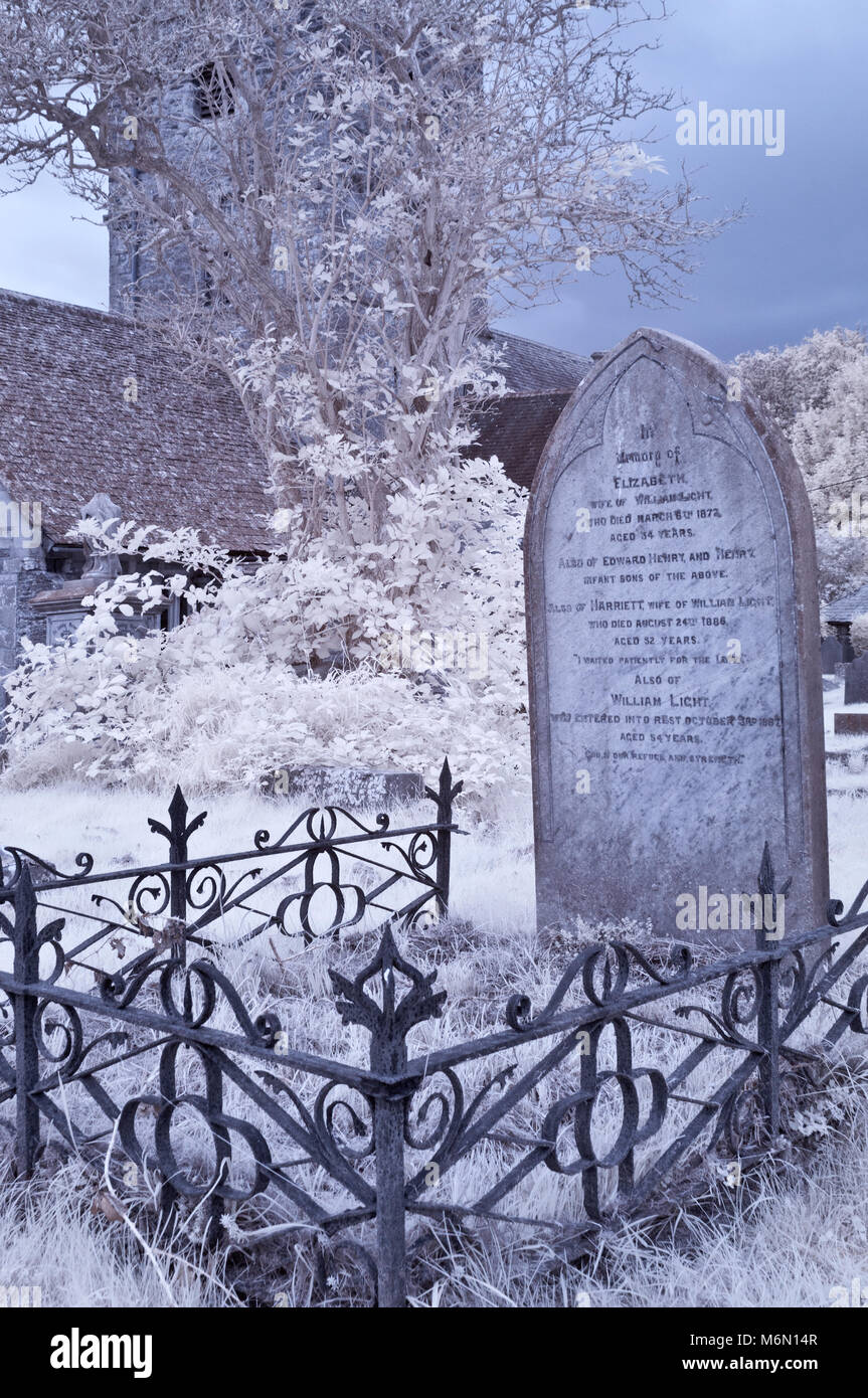 infrared picture of graves and headstones in the churchyard cemetery of ...