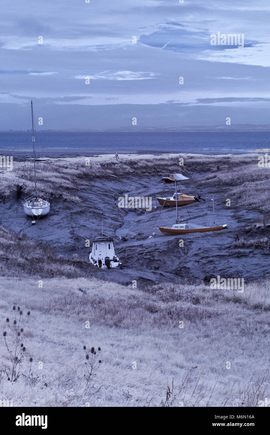Infrared picture of boats high and dry on the edges of the creeks at ...