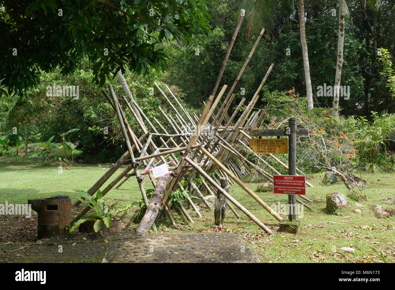 The Bidayuh Bamboo Bridge closed for repair at the Sarawak Cultural ...