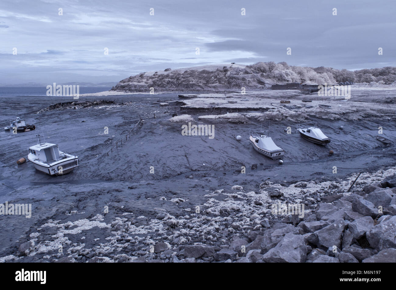 Infrared picture of boats high and dry on the edges of the creeks at ...