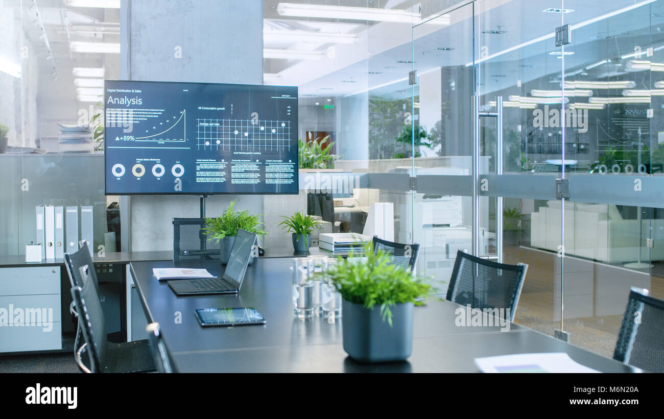 Modern Empty Meeting Room with Big Conference Table with Various ...