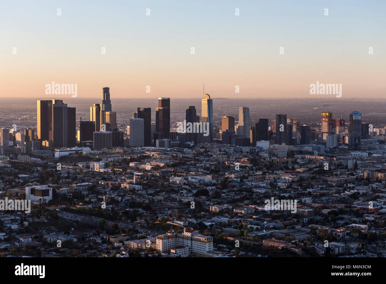 Los Angeles, California, USA - February 20, 2018: Early morning aerial ...