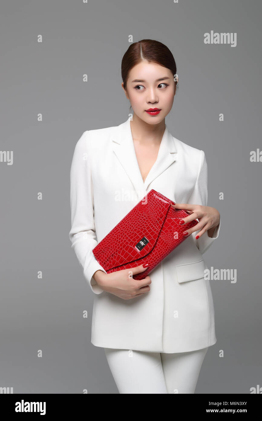 Beauty stylish asian women posing in fashionable clothes isolated White ...