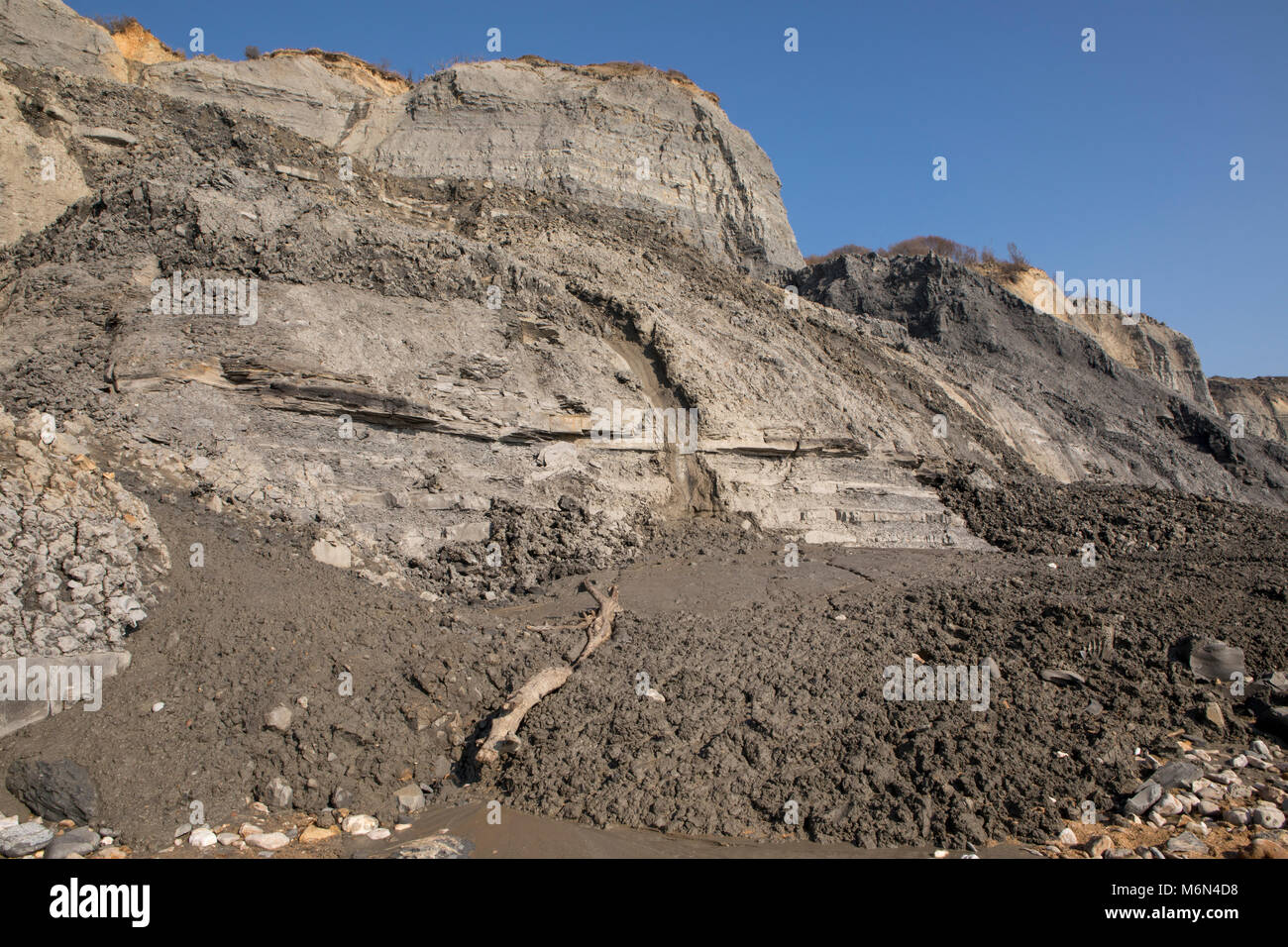 Cliffs along the Jurassic coast in Dorset. Recent mudslide in the ...