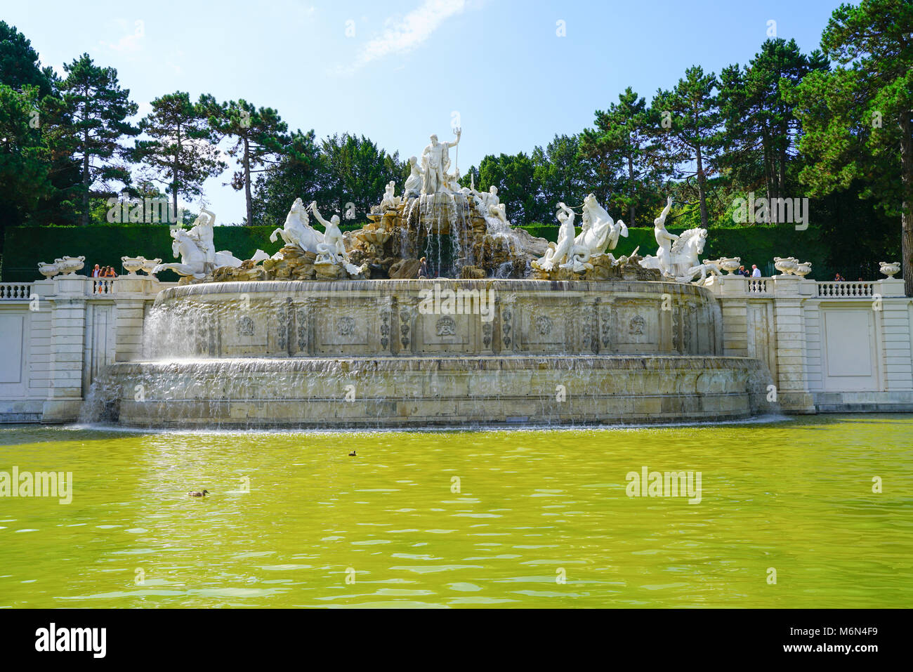VIENNA,AUSTRIA - SEPTEMBER 4 2017; Neptune Fountain large water feature ...
