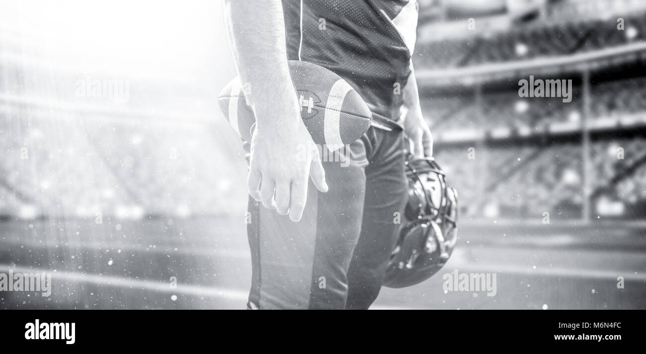 Closeup Portrait of a strong muscular American Football Player on big ...