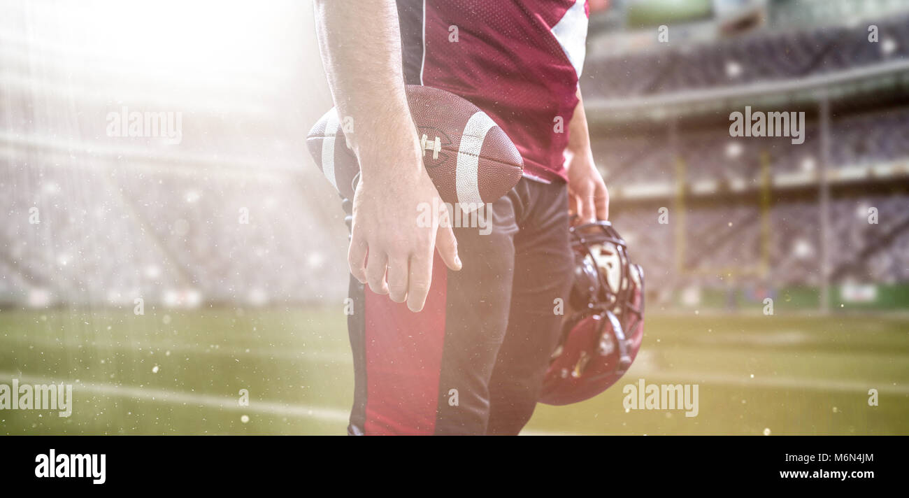 Closeup Portrait of a strong muscular American Football Player on big ...
