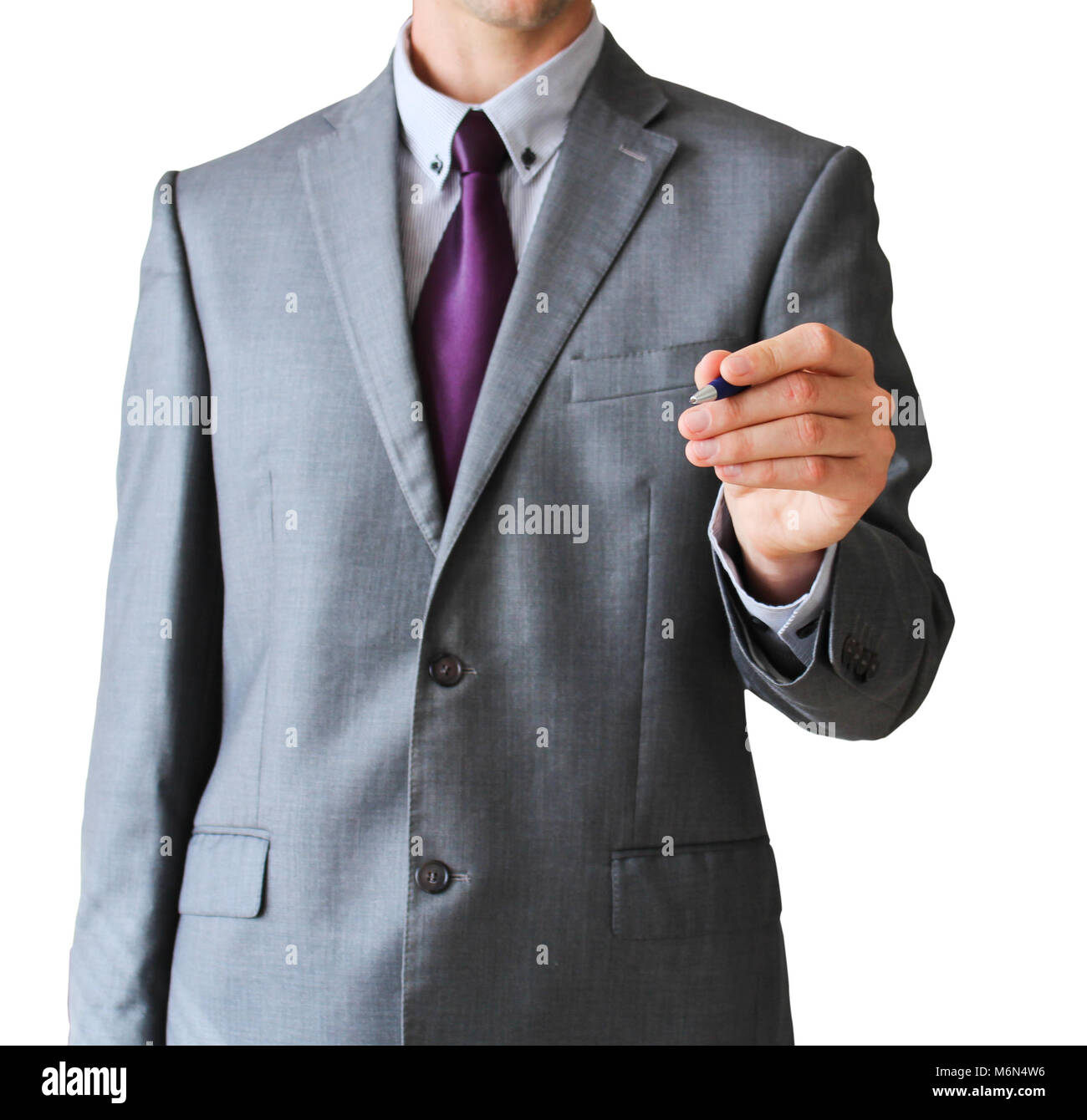 Business man with pen in his hand, isolated on white background Stock ...