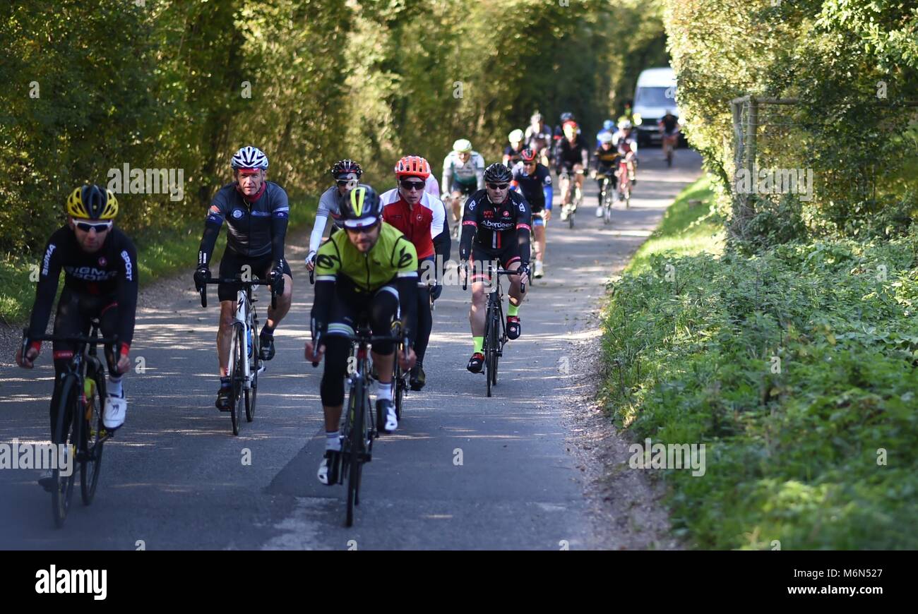 Marathon Bike ride, Multiple riders in countryside Stock Photo - Alamy