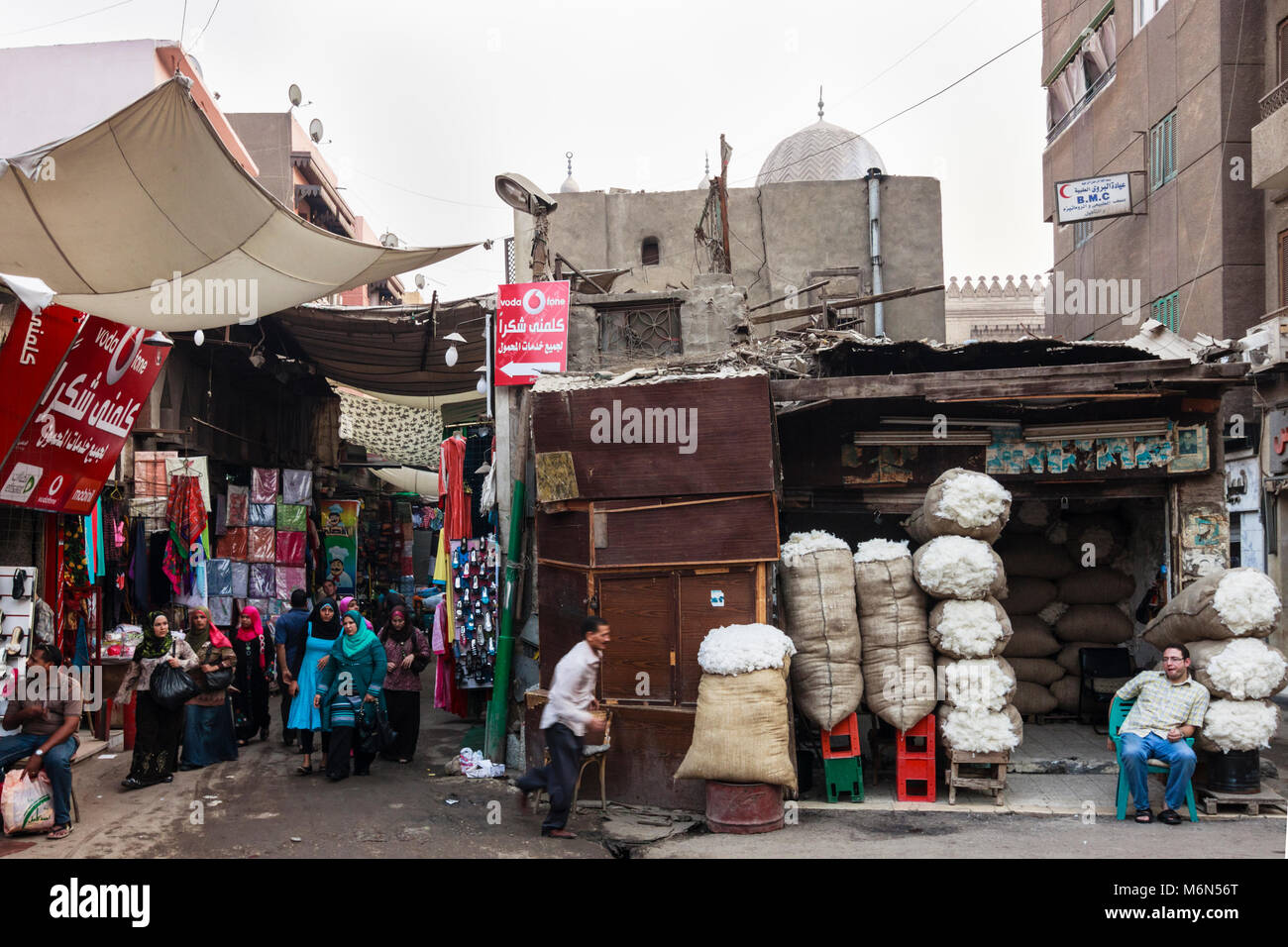 Cotton warehouse at the bazaar. Cairo, Egypt Stock Photo - Alamy