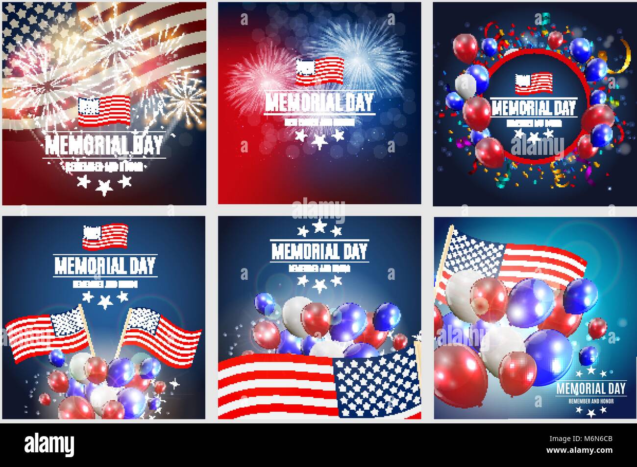 Memorial Day Background Template Vector Illustration Collection Set ...