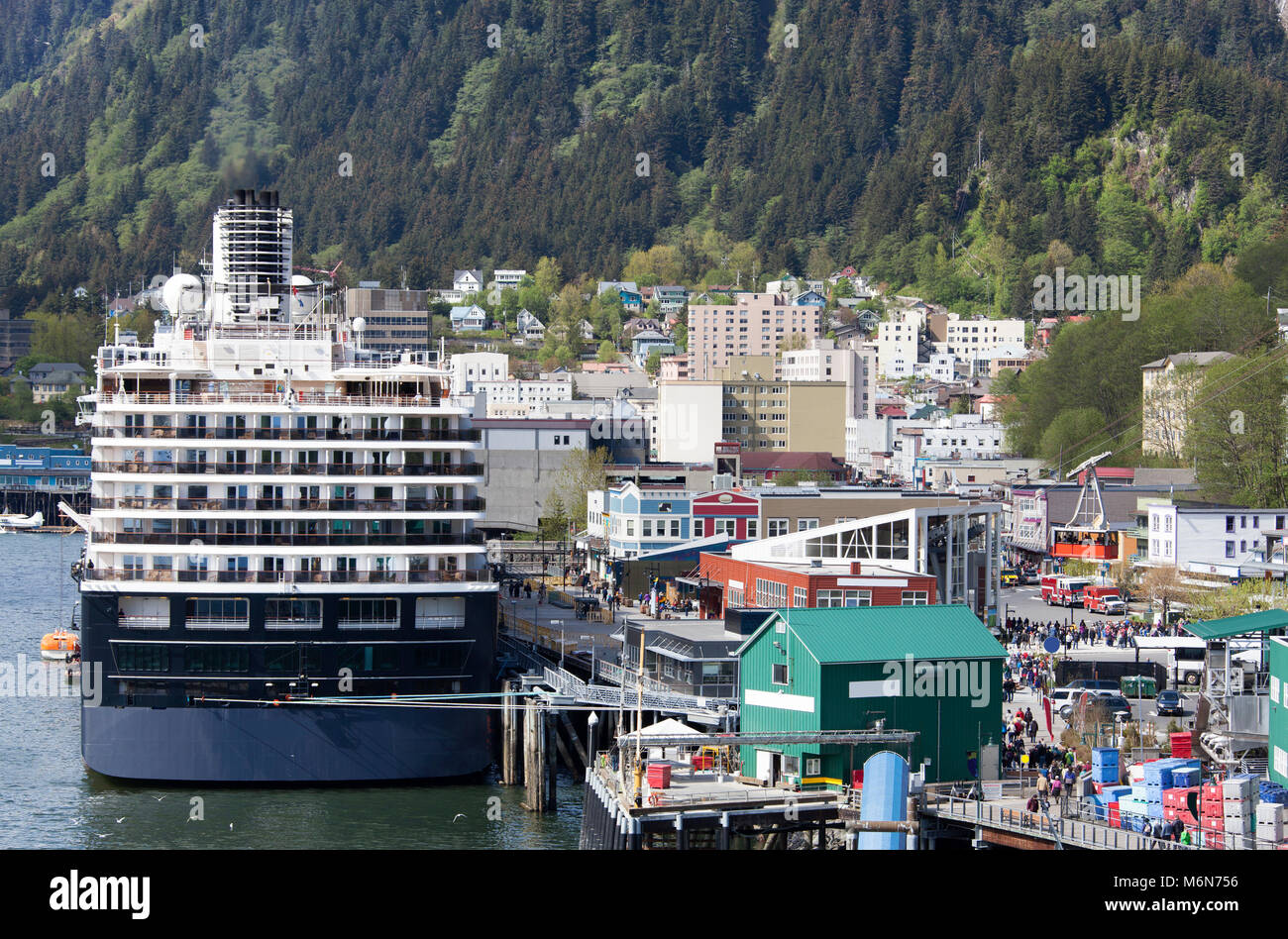 The cruise ship moored in Juneau downtown, the capital of Alaska Stock ...