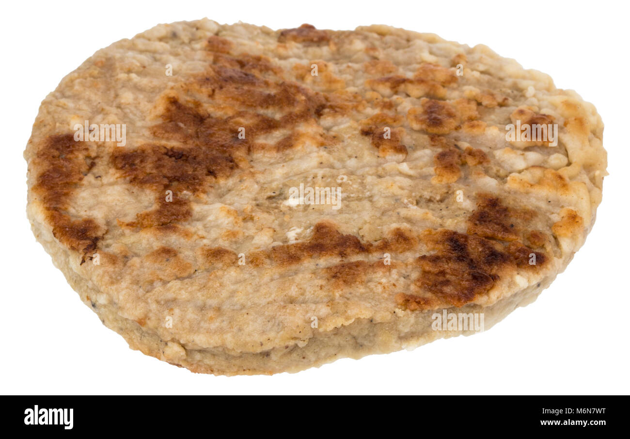 Single grilled hamburger patty isolated on white Stock Photo - Alamy