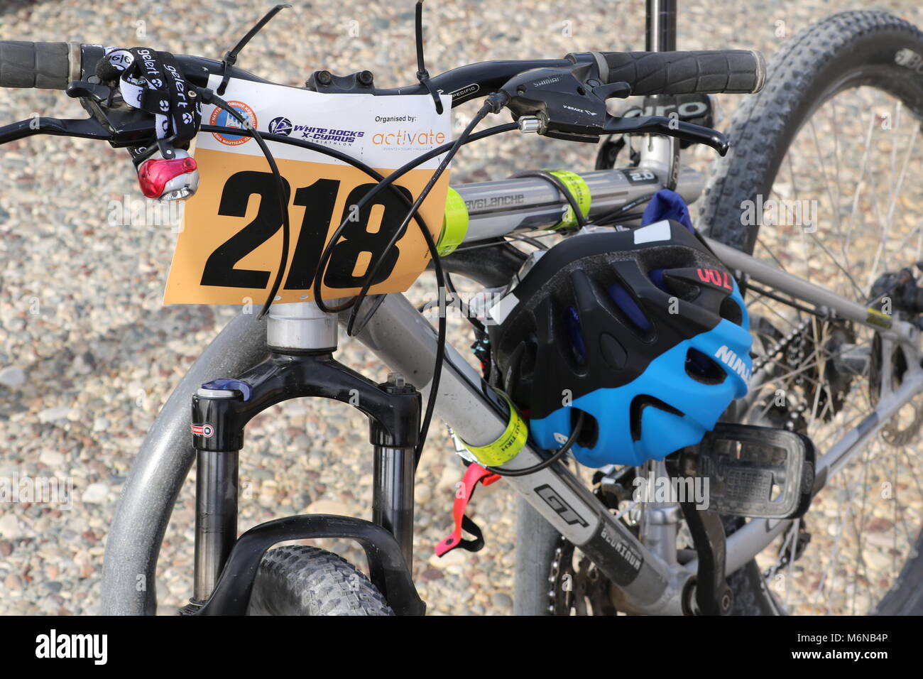 Bike with runners number and blue helmet at the 20th Logicom Cyprus ...