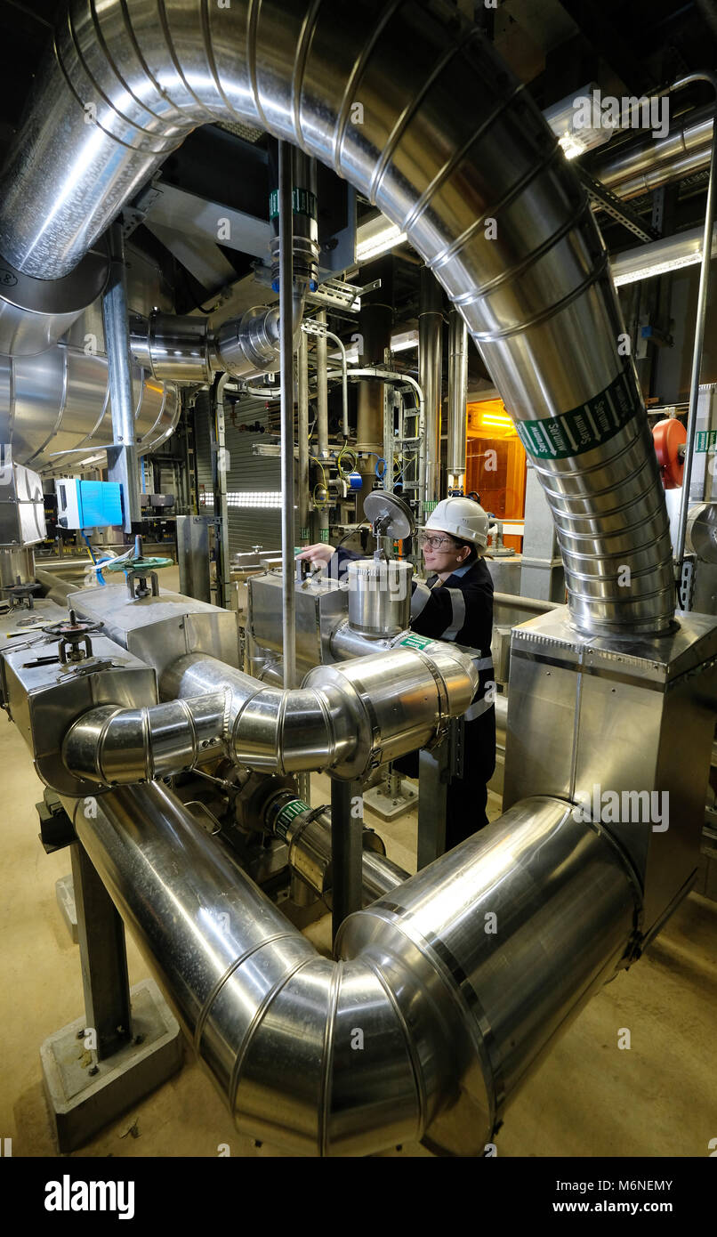 28 February 2018, Germany, Schkopau: An employee of Trinseo stands in a ...