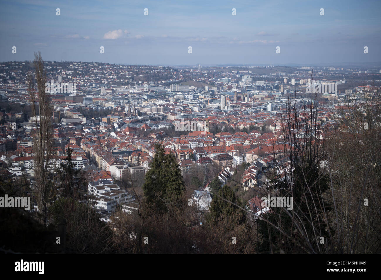 05 March 2018, Germany, Stuttgart: Overview of the city centre of ...