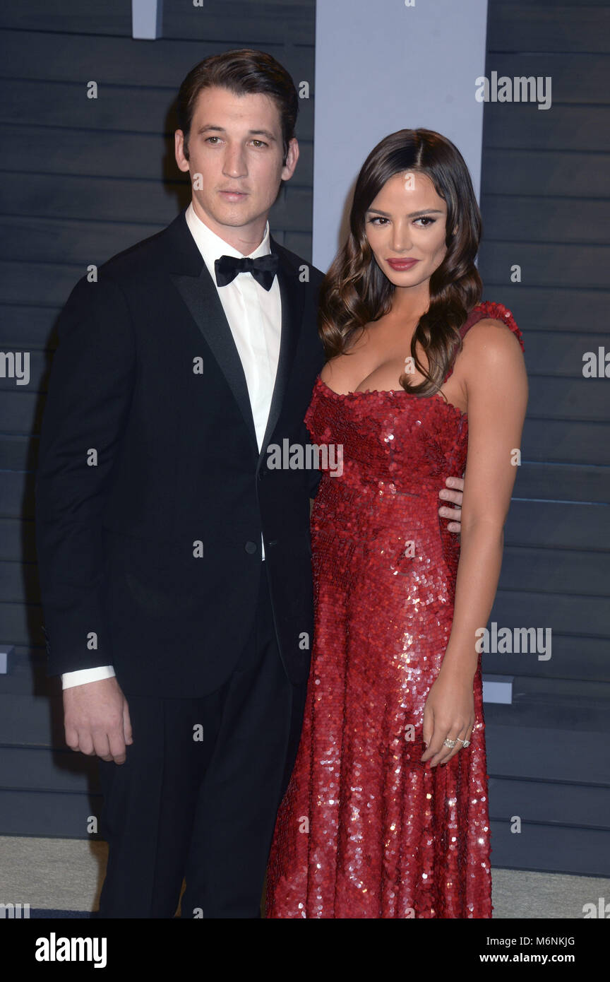 Miles Teller and Keleigh Sperry attending the 2018 Vanity Fair Oscar ...