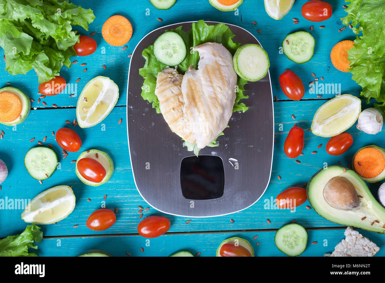 Food intake observation and control. Flat lay Stock Photo - Alamy