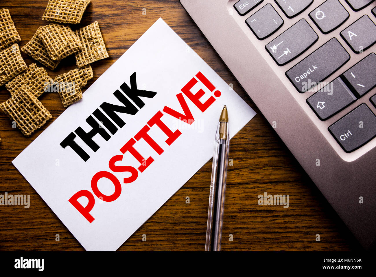 Handwriting Announcement text showing Think Positive. Business concept ...