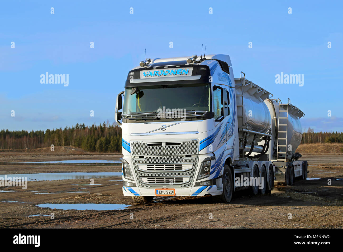 LIETO, FINLAND - MARCH 22, 2014: White Volvo FH tanker truck in ...