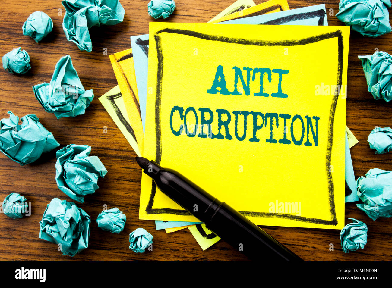 Handwritten text showing Anti Corruption. Business concept for Bribery ...