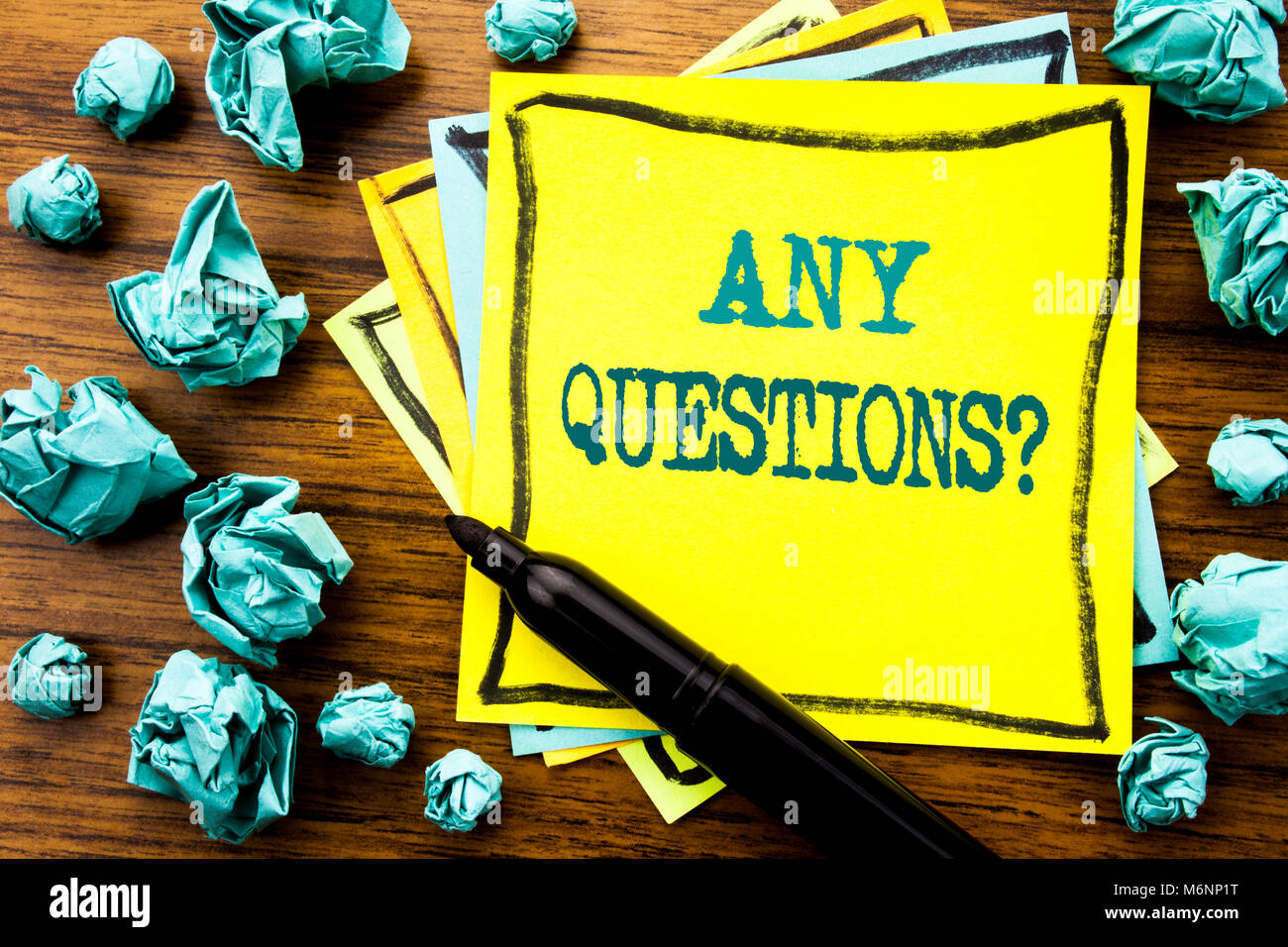 Handwritten text showing Any Questions. Business concept for Answer ...