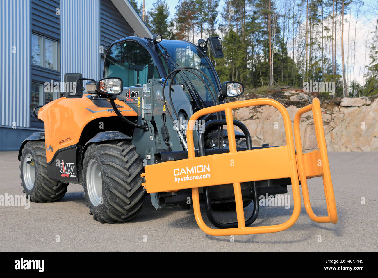 LIETO, FINLAND - MARCH 22, 2014: Giant 4548 Tendo telehandler with ...