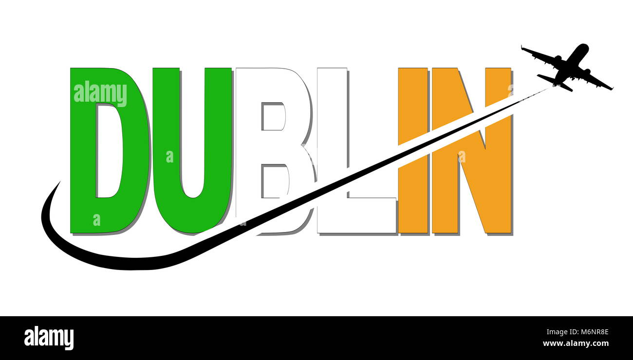 Dublin flag text with plane silhouette and swoosh illustration Stock ...