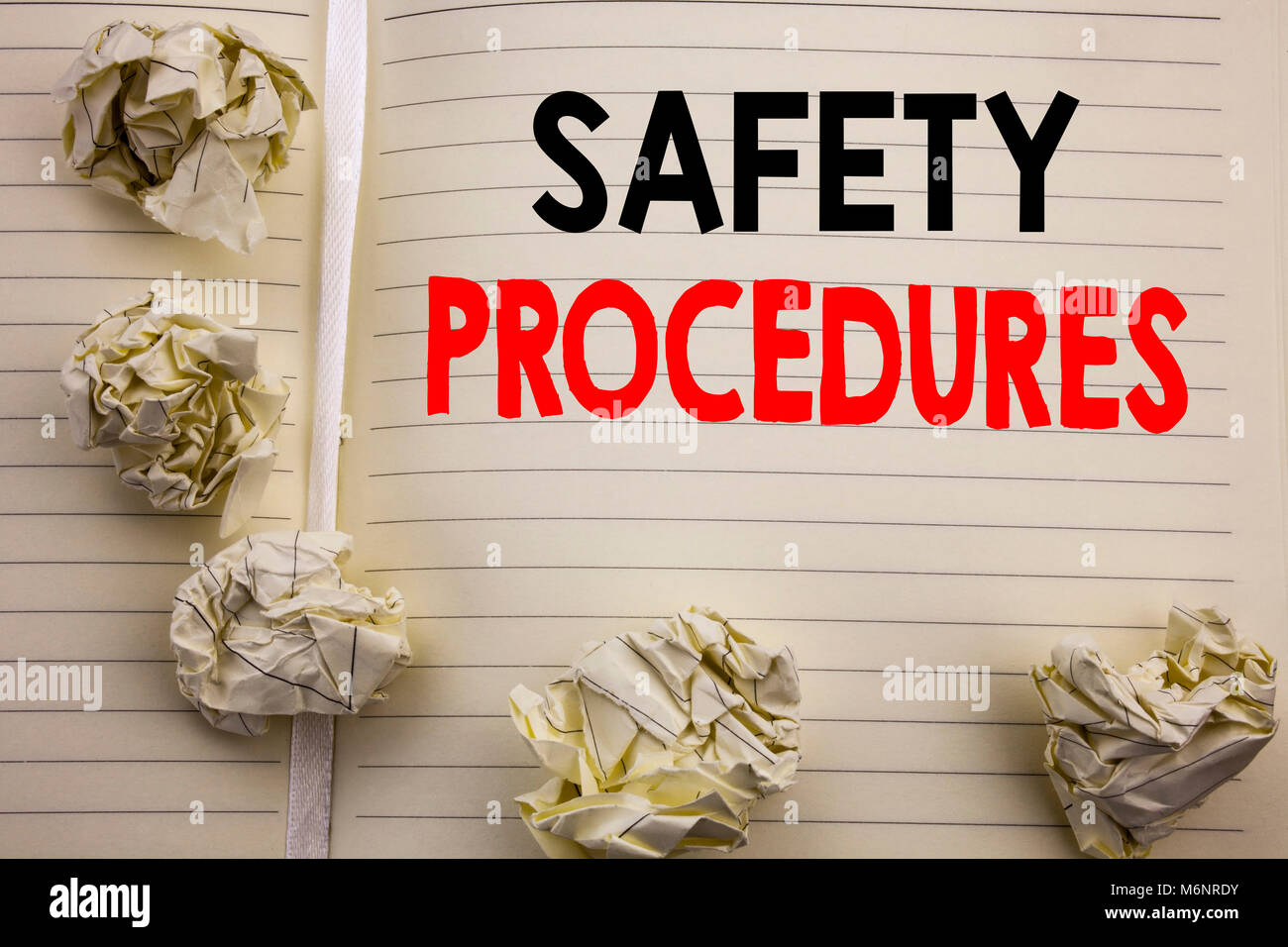Handwritten text showing Safety Procedures. Business concept writing ...