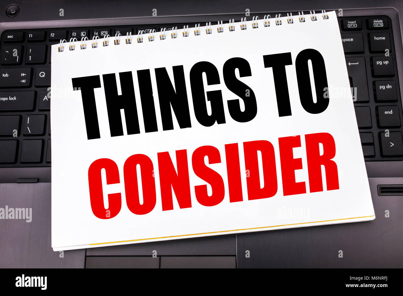 Handwritten text showing Things To Consider. Business concept writing ...