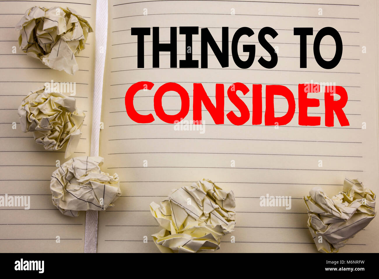 Handwritten text showing Things To Consider. Business concept writing ...