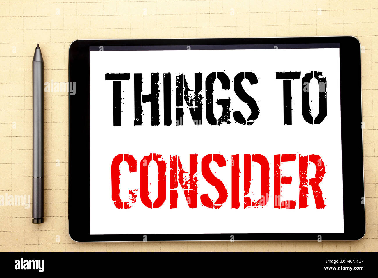 Handwritten text showing Things To Consider. Business concept writing ...