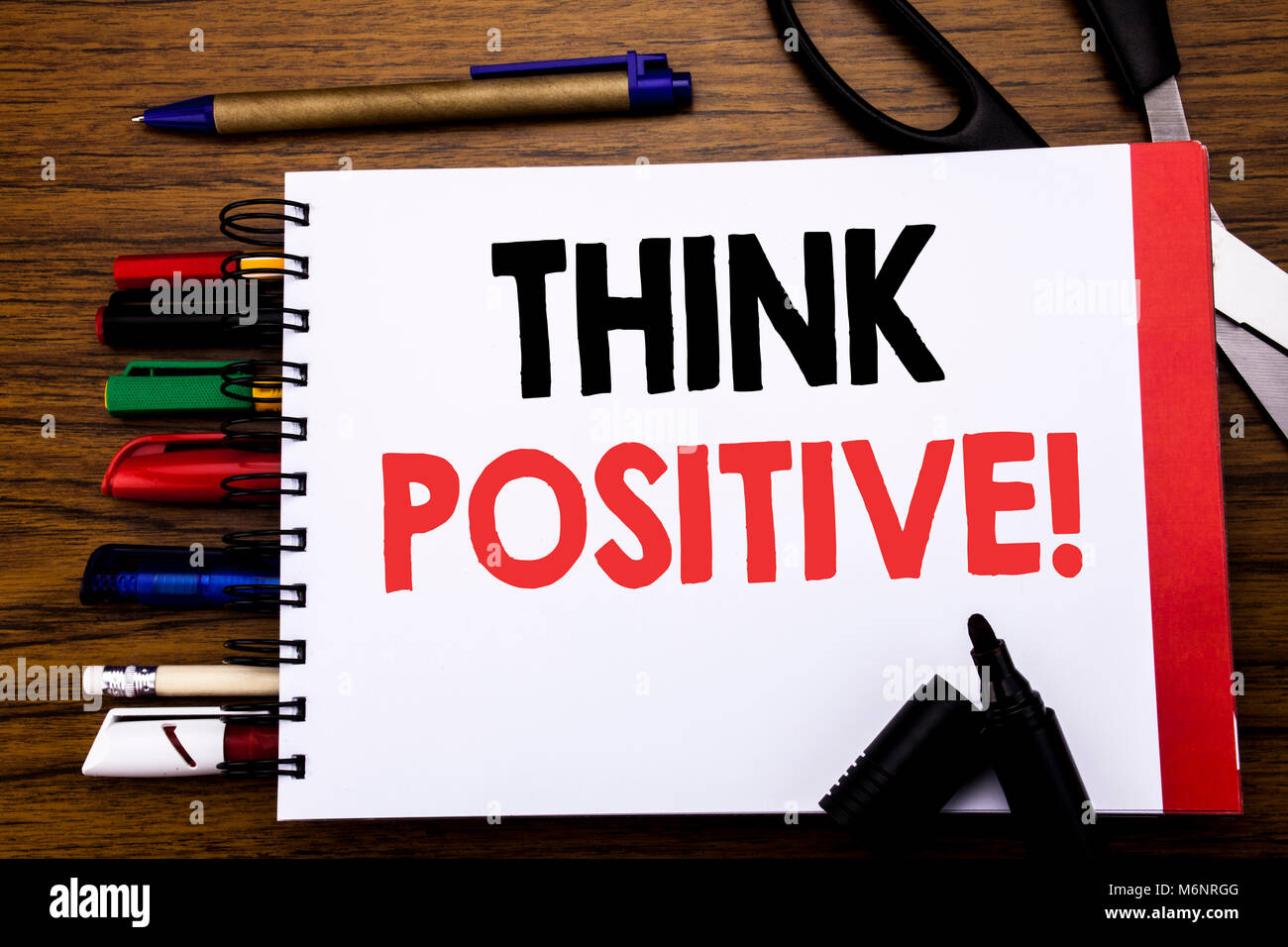 Handwritten text showing Think Positive. Business concept for ...