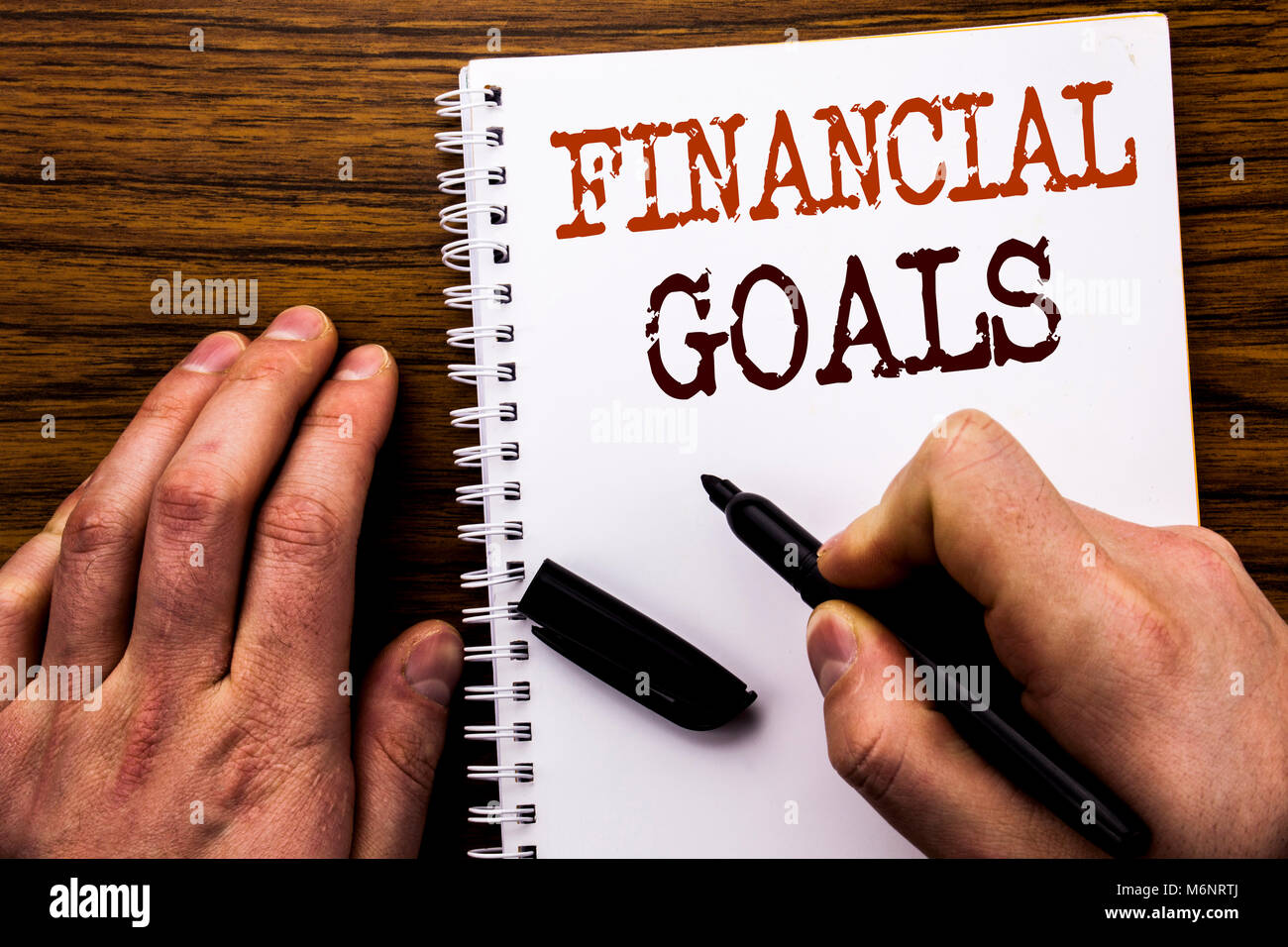 Handwritten text showing word Financial Goals. Business concept for ...