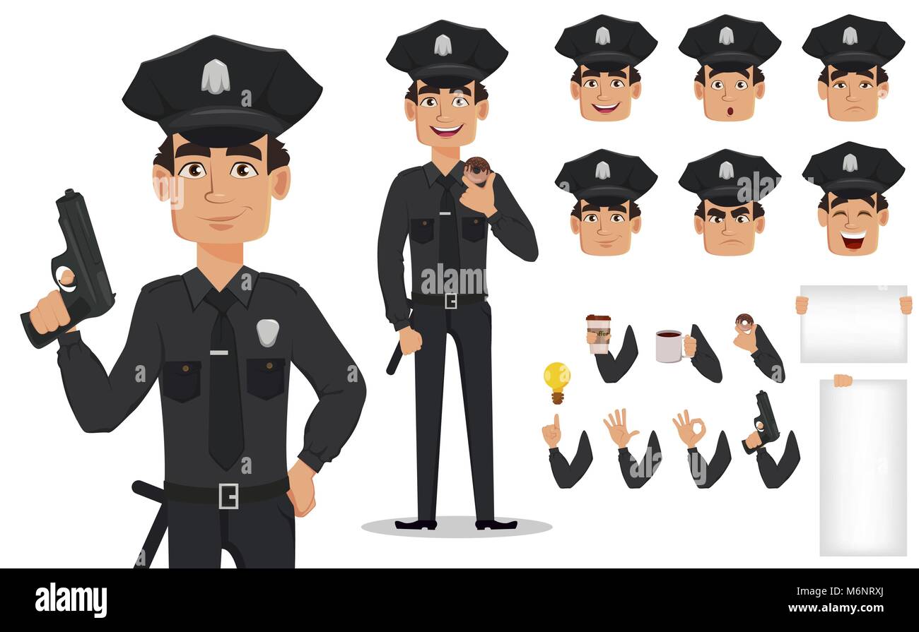 Police officer, policeman. Pack of body parts and emotions. Cartoon ...