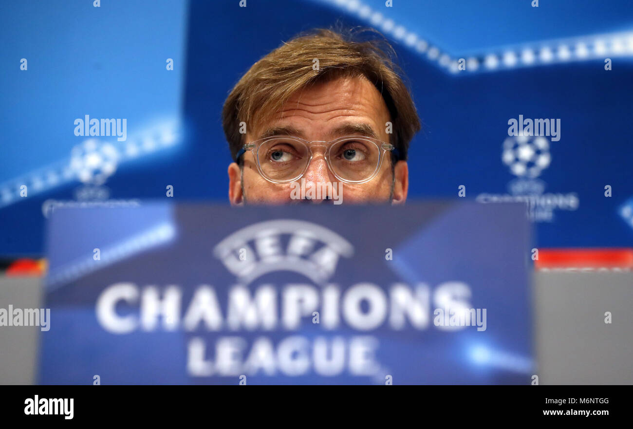 Liverpool manager Jurgen Klopp during the press conference at Anfield ...