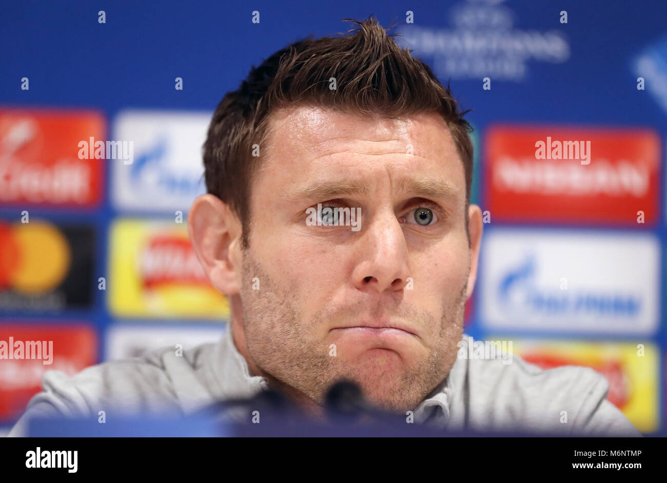 Liverpool's James Milner during the press conference at Anfield ...
