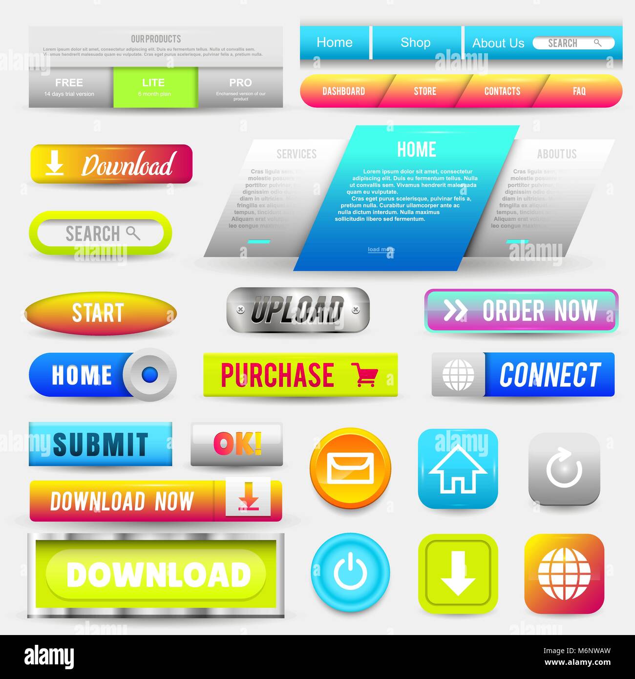 Collection of Web Buttons, Elements Set. Vector Templates, banners and ...